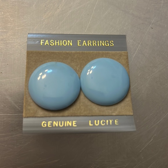 Jewelry | Nwt Vintage Genuine Lucite Fashion Button Style Earrings Blue ...